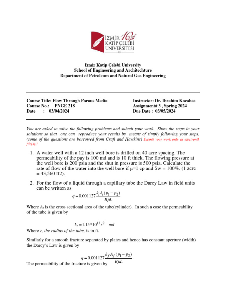 Pnge 218 HW 3 Permeability and Permeability Averaging 2 | PDF ...