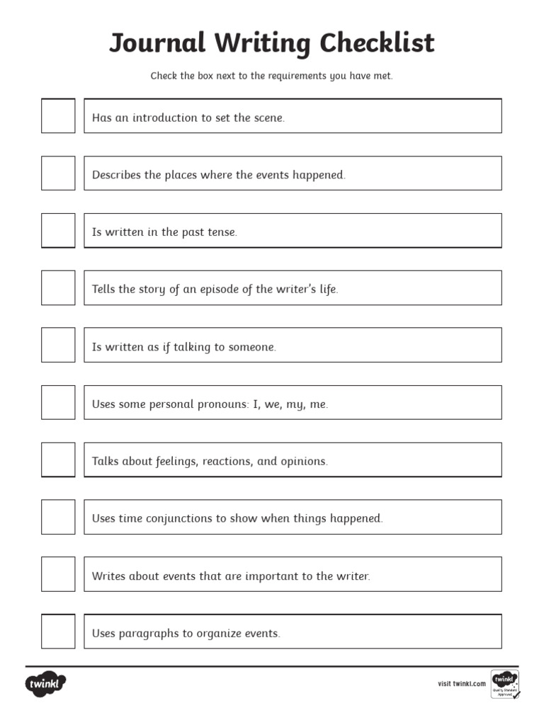 Journal Writing Checklist Guide | PDF