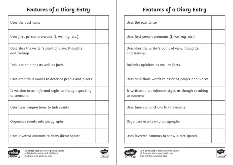 Key Features of Diary Entries KS2 | PDF
