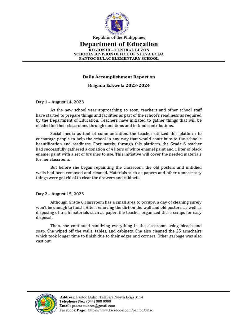 Brigada Accomplishment | Download Free PDF | Classroom