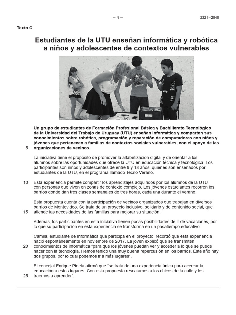 Estudiantes de La UTU Ensenì An Informaì Tica... (Texto, Preguntas y ...