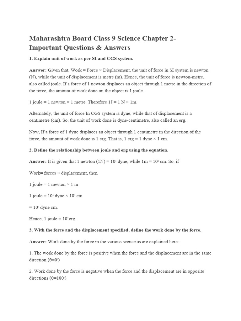 Class 9 Science: Work and Energy Notes | PDF | Force | Potential Energy