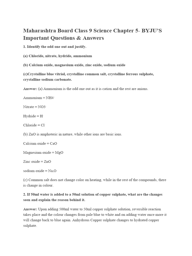 Maharashtra Board Class 9 Science Chapter 5 | PDF | Acid | Ph