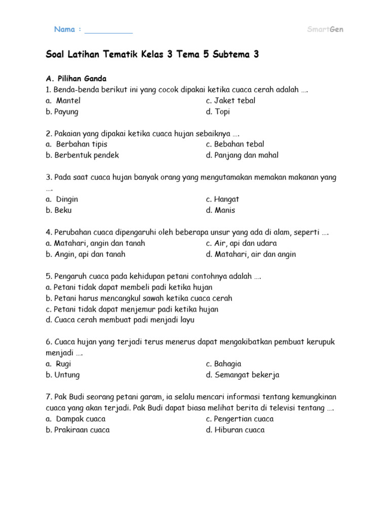 Soal Tema 5 Sub Tema 3 | PDF