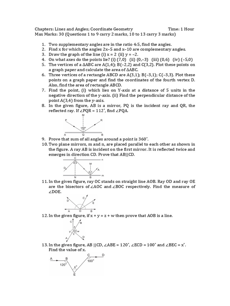 Lines and Angles, Coordinate | PDF | Teaching Methods & Materials
