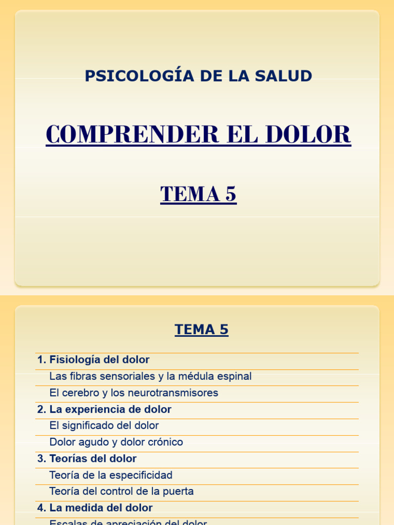 Tema 5 Psicosalud Comprender El Dolor 2324 | PDF | Dolor | Cerebro
