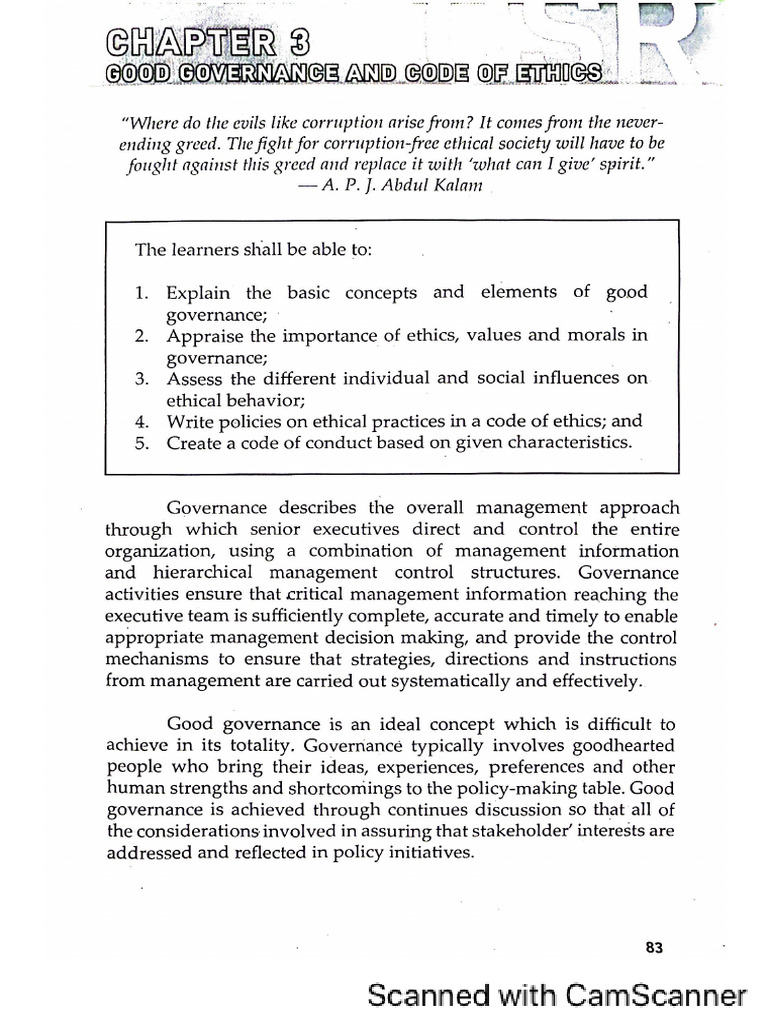 Chapter 3 Good Governance and Code of Ethics | PDF