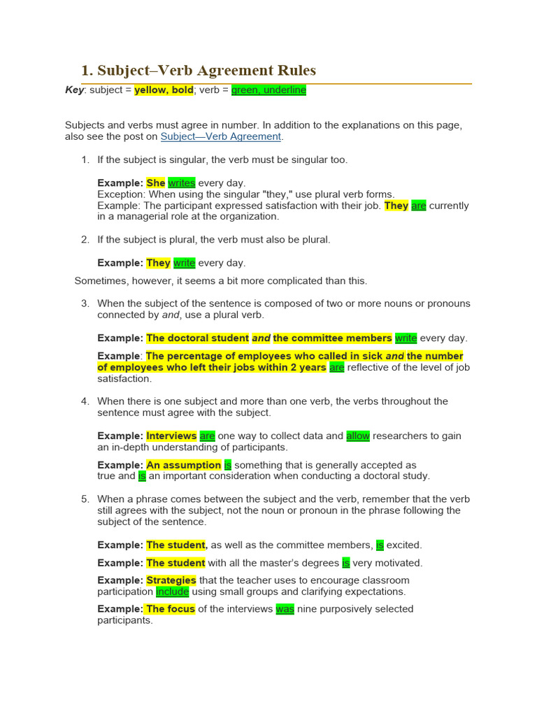 Subject-Verb Agreement Explained | PDF | Grammatical Number | Subject ...
