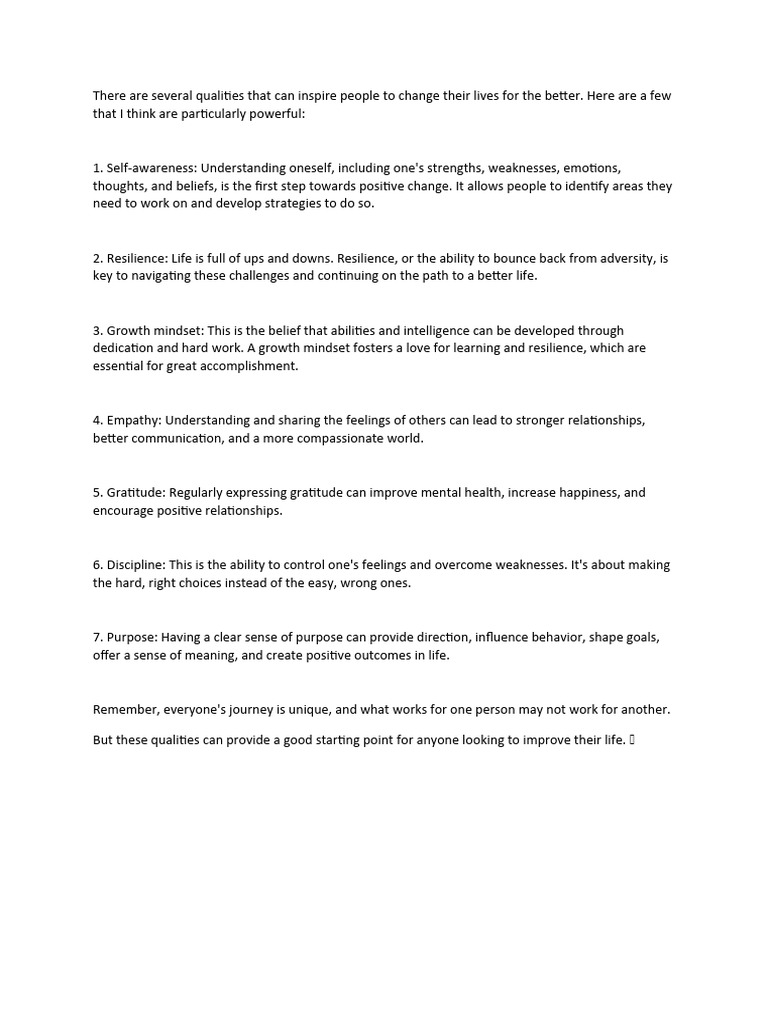 7 Qualities for Life Improvement | PDF | Self-Improvement | Lifestyle