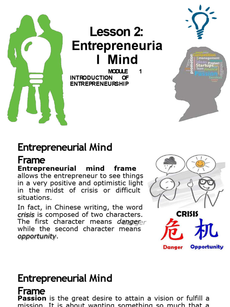 m1 Lesson2entrepreneurialmind 180712105115 | PDF | Entrepreneurship | Mind
