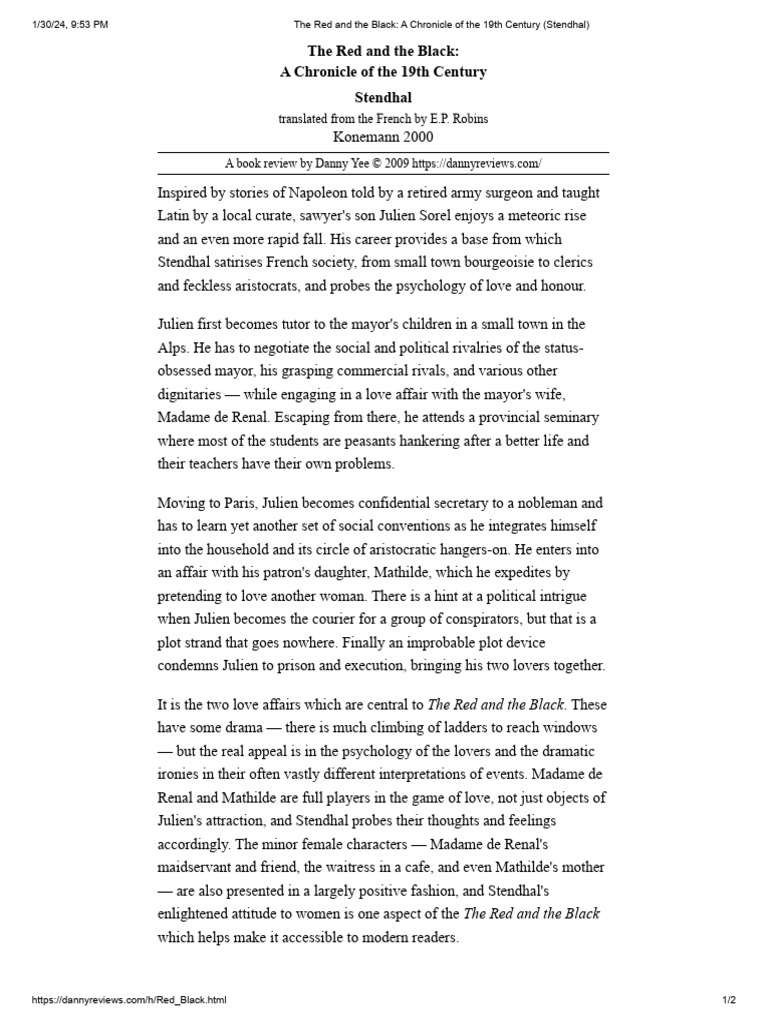 The Red and The Black A Chronicle of The 19th Century Stendhal | PDF | The Red And The Black