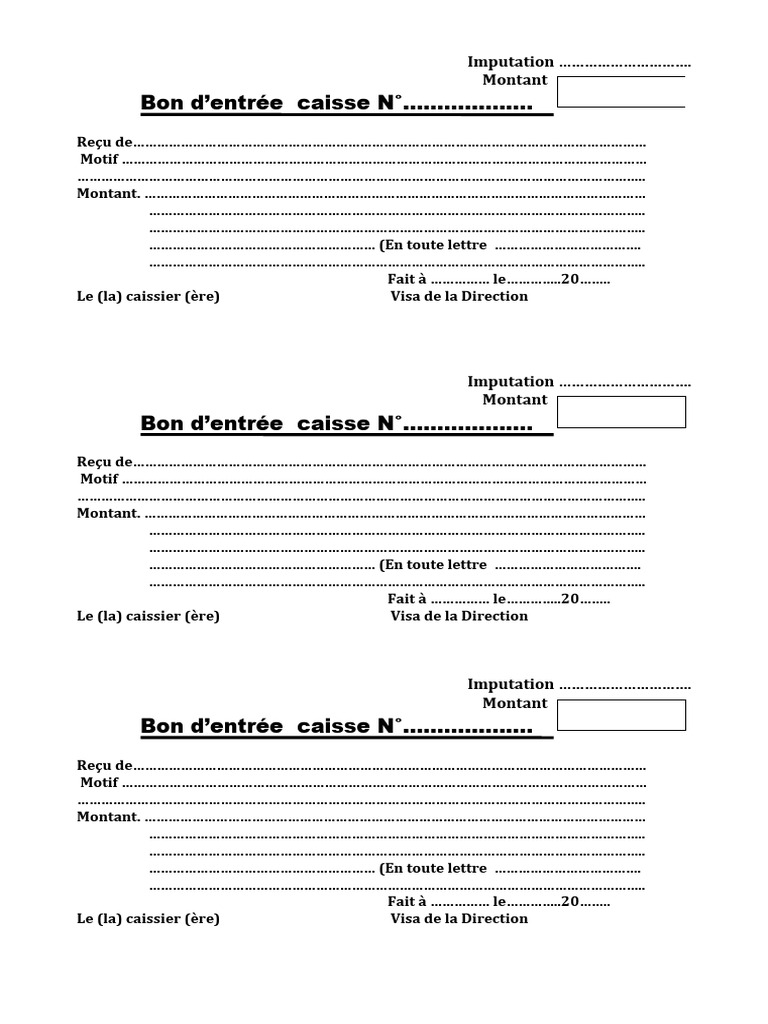 Modèle de bon d'entrée en caisse | PDF | Affaires | Finance et gestion ...