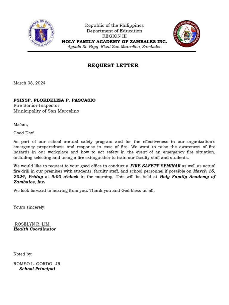 Fire Drill Reuest Letter | PDF