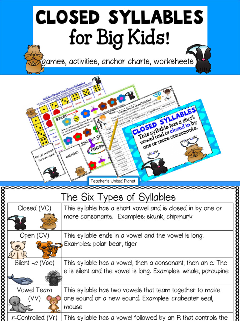 For Big Kids!: Closed Syllables | PDF | Syllable | Consonant