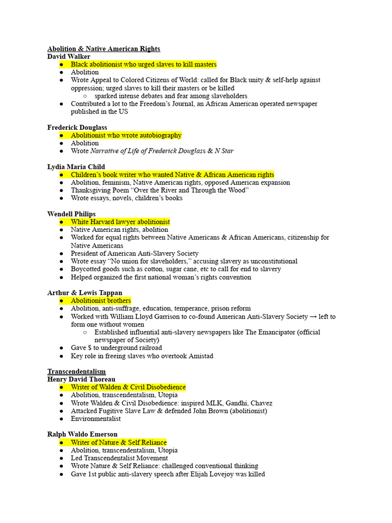 APUSH Antebellum Reformers | PDF | Abolitionism In The United States ...