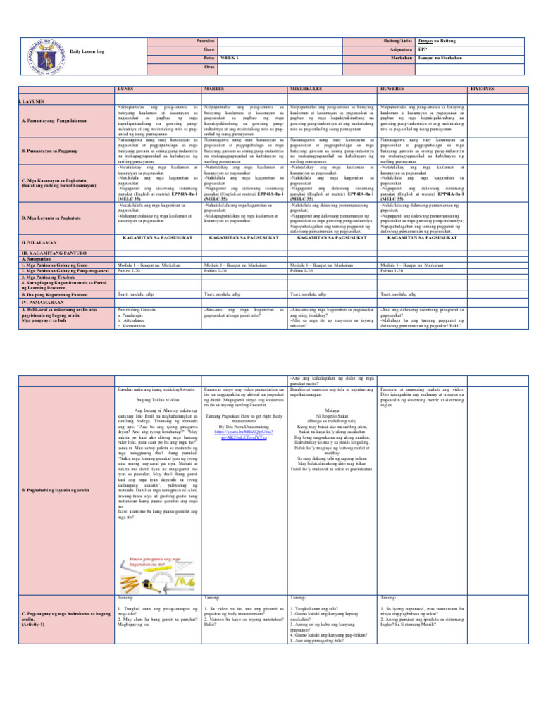Epp 4 Q4 W1 DLL | PDF