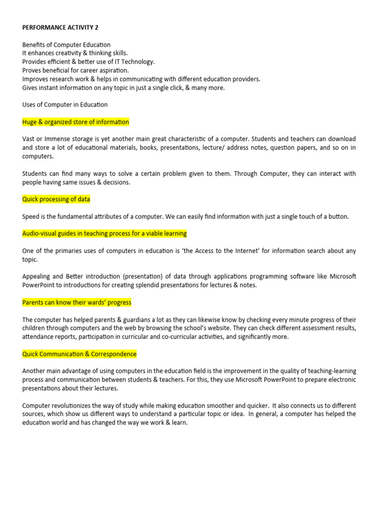 ICF 2 Performance Task 2 Bullets and Numbering | PDF
