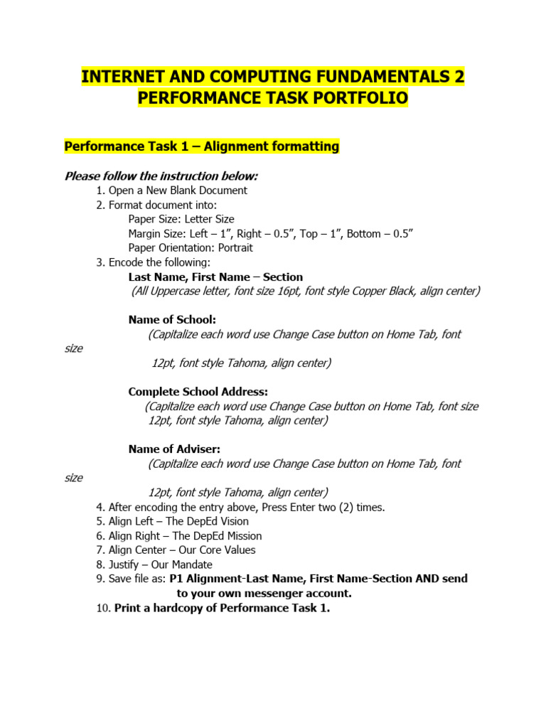 Icf 2 Performance Task Portfolio 2023 2024 | PDF | Arial | Microsoft Word