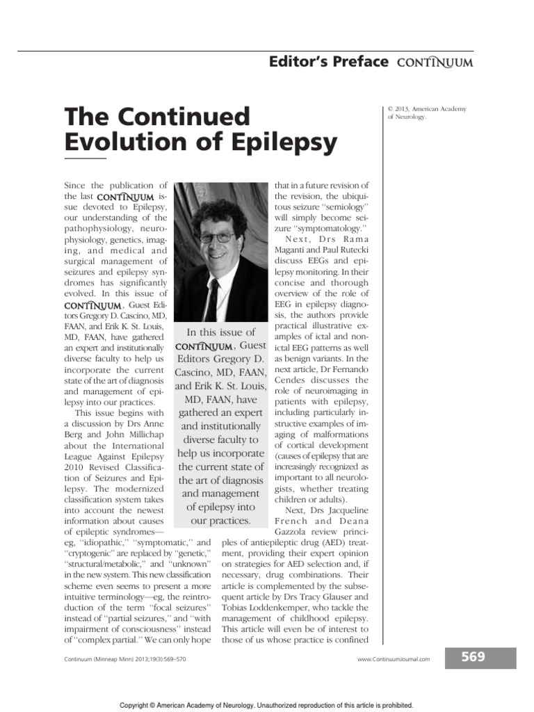 The Continued Evolution of Epilepsy.8 | PDF | Epilepsy | Disorders Causing Seizures