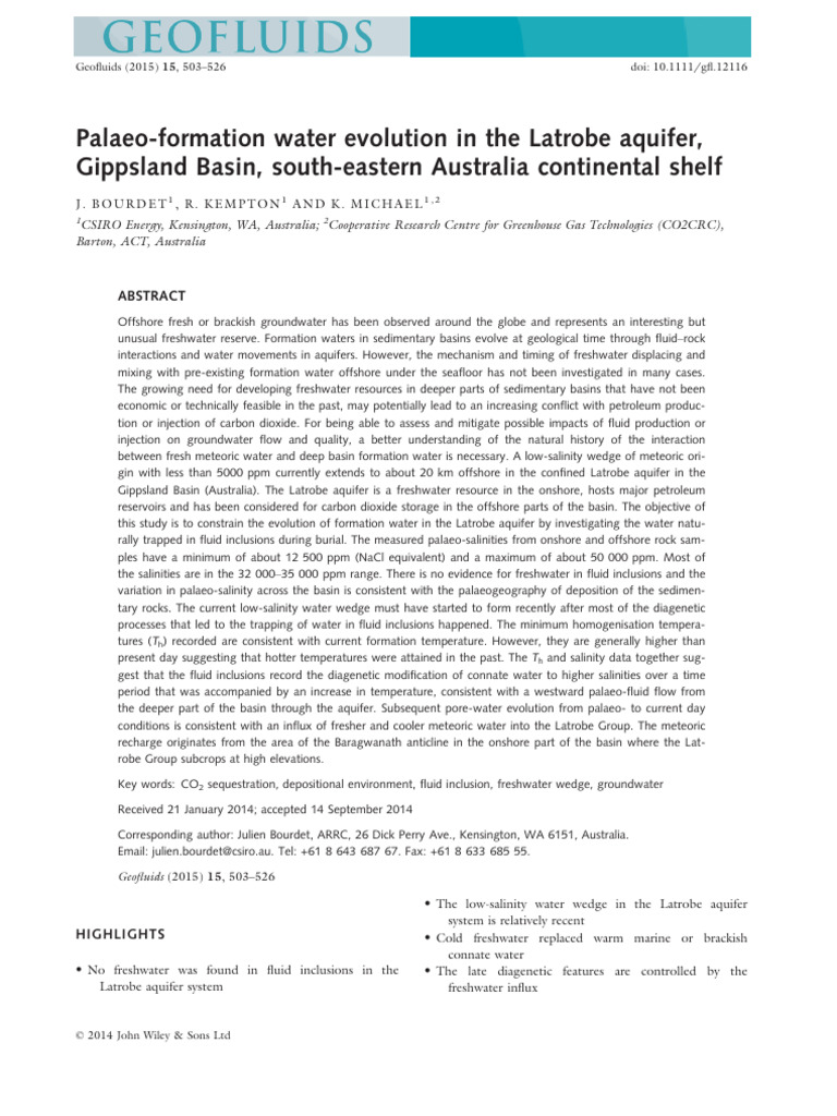 Palaeo-formation water evolution in the Latrobe aquifer, Gippsland ...