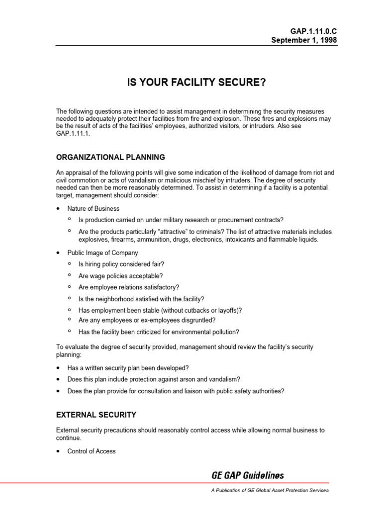 Site Security Check List (Ge Gap) | PDF | Fire Sprinkler System ...