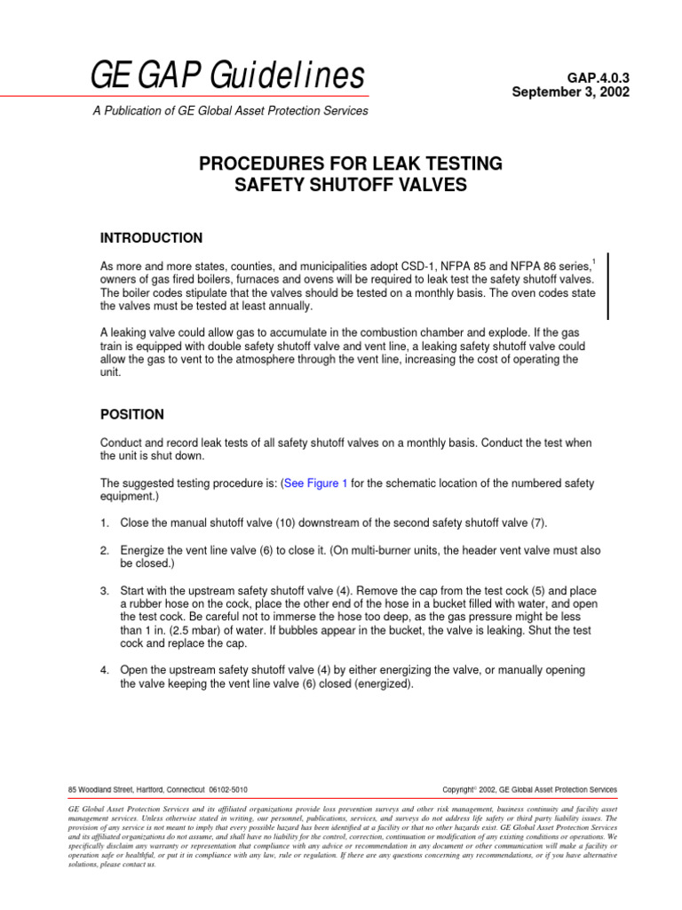 Procedures For Leak Testing Safety Shutoff Valves (Ge Gap) | PDF ...