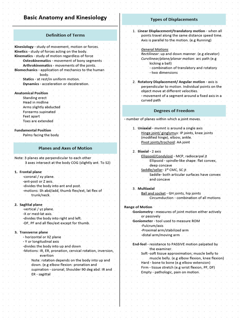 Basic Anatomy and Kinesiology | PDF | Anatomical Terms Of Motion | Lever