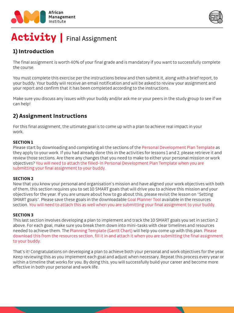 Final Assignment: Personal Development Plan | PDF | Goal | Cognition