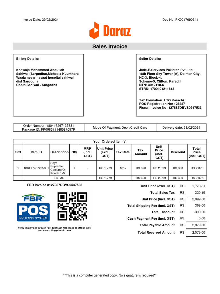 Invoice Seller 1000000 FP098311148587057 | PDF | Invoice | Payments