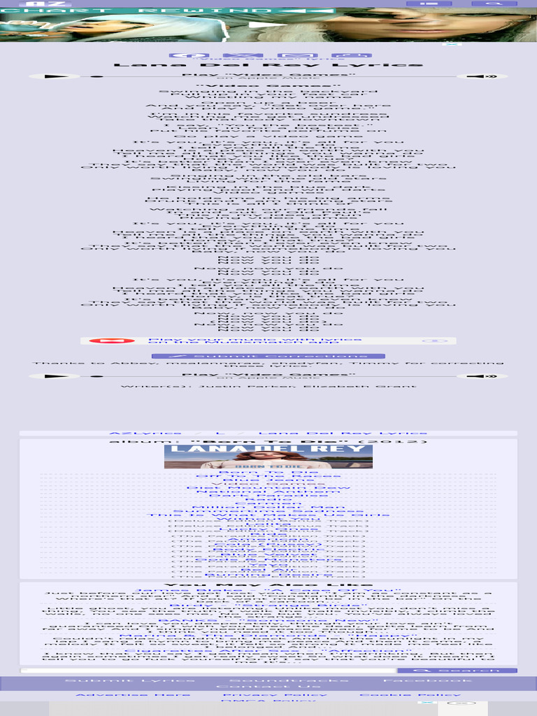 Lana Del Rey - Video Games Lyrics | PDF | Sound Recording | Recorded Music