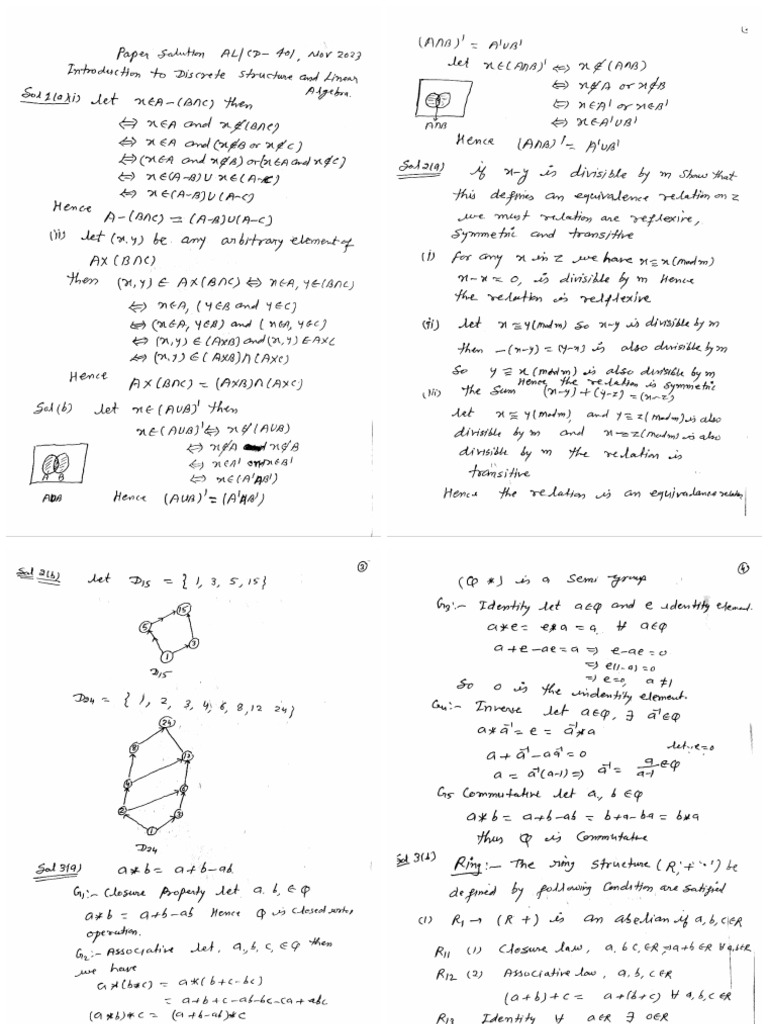 Al CD 401 Introduction To Discrete Structure and Linear Algebra Nov 2023 Solution | PDF