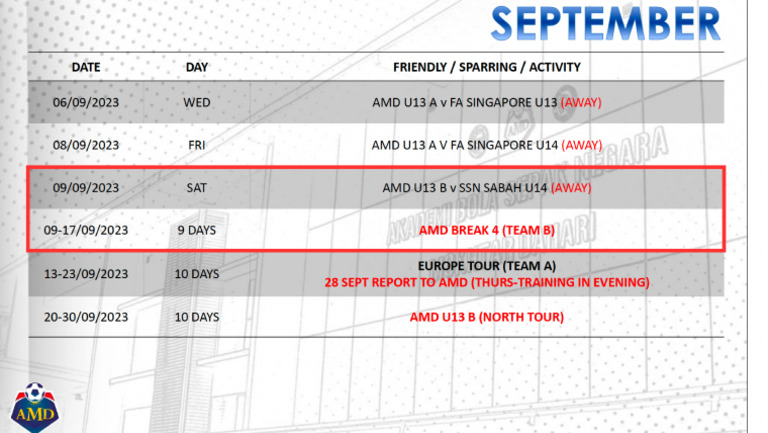 U13 September Calendar | PDF