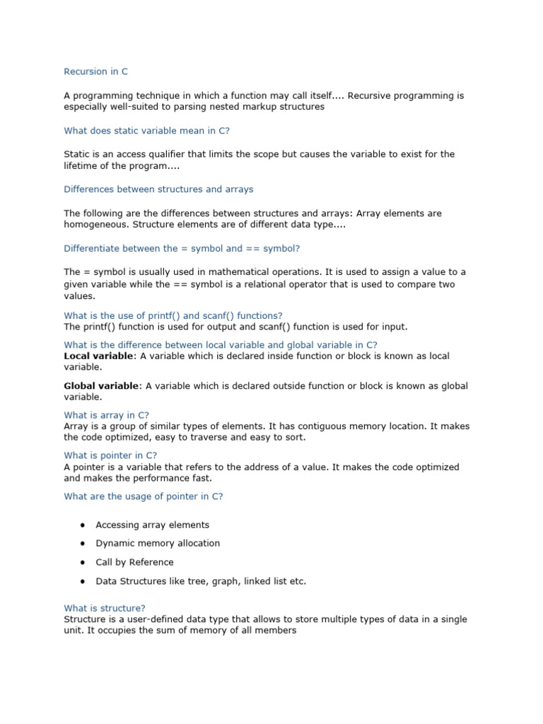 C C Interview Question Pdf Class Computer Programming C