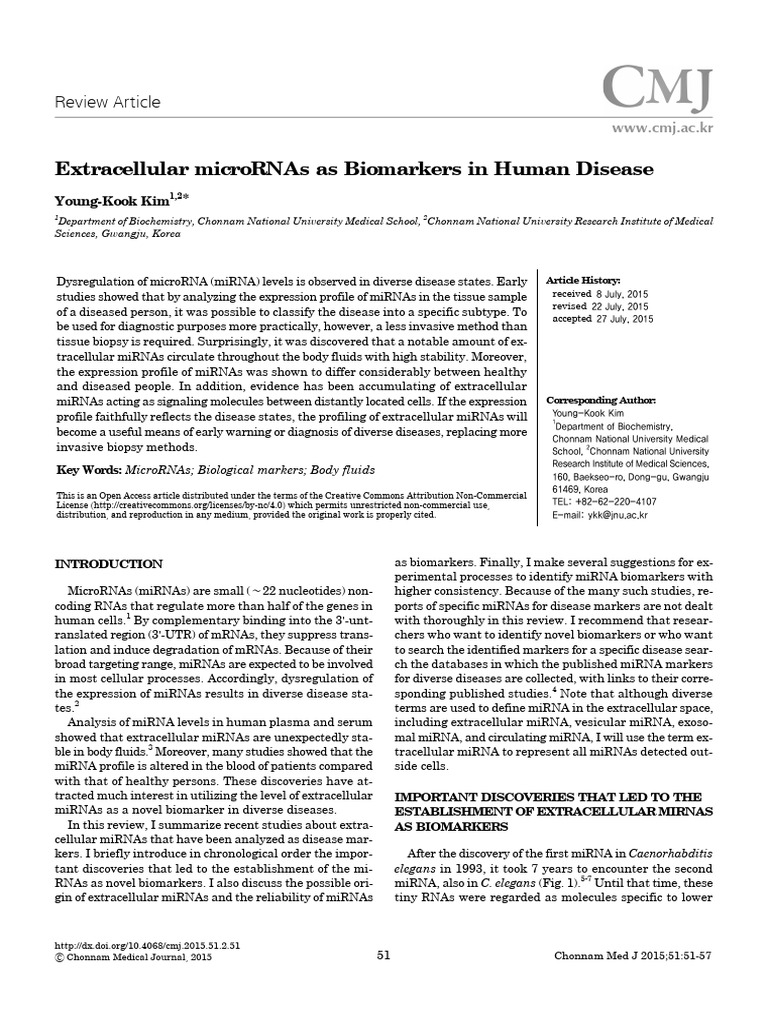 Extracellular microRNAs As Biomarkers in Human Disease | PDF | Micro ...