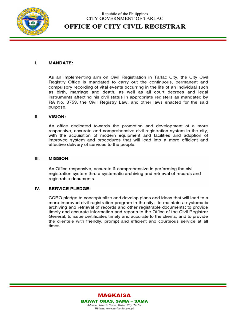 CCRO Citizen Charter - Services and Requirements 2022 | PDF | Birth ...
