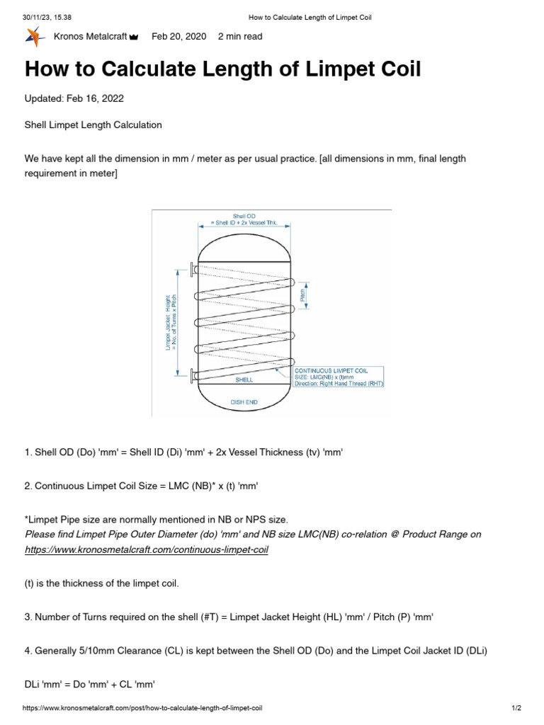 How To Calculate Length of Limpet Coil | PDF | Technology & Engineering