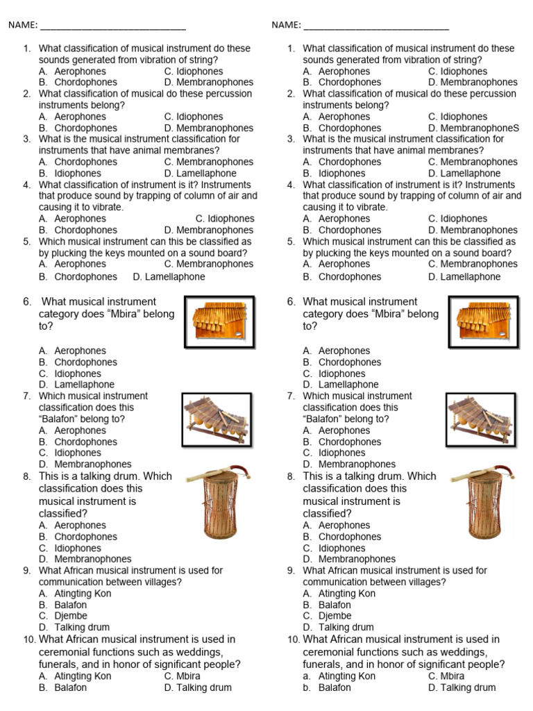 Formative Assessment Music | PDF | Musical Instruments | Music Industry