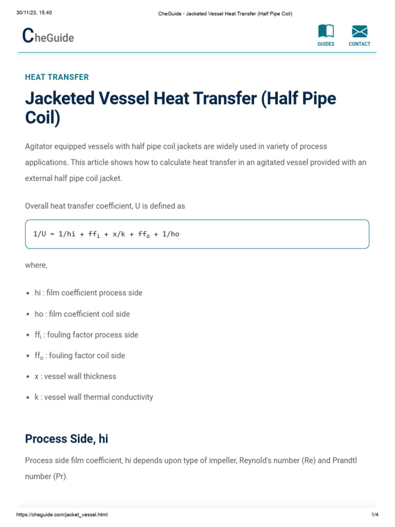 CheGuide Jacketed Vessel Heat Transfer (Half Pipe Coil) | PDF | Heat Transfer | Mechanical ...