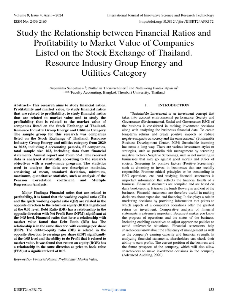 Study The Relationship Between Financial Ratios and Profitability To ... Study The Relationship Between Financial Ratios and Profitability To ...