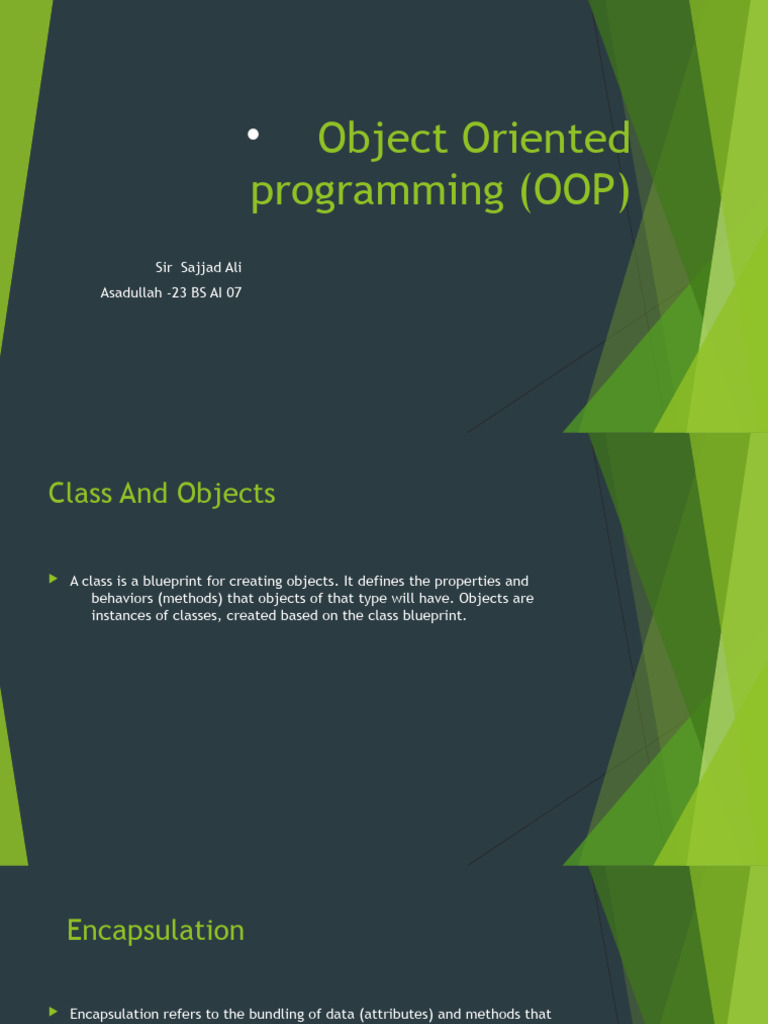Object Oriented Programming (OOP) : Sir Sajjad Ali Asadullah - 23 BS AI 07 | PDF | Computers ...