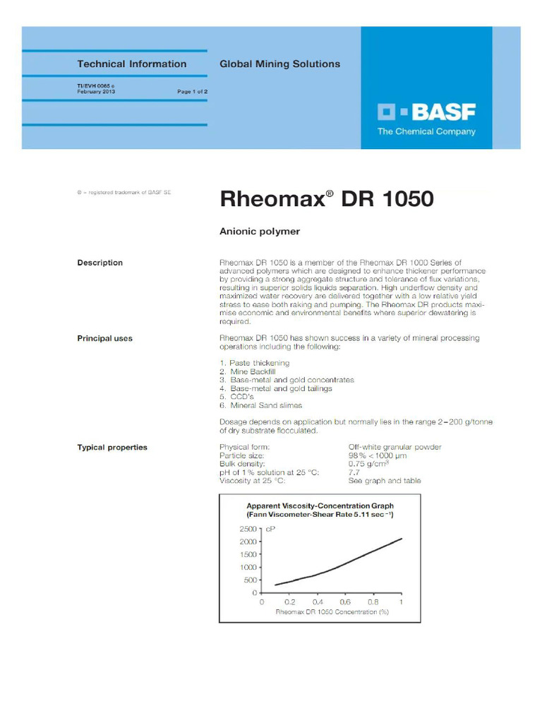 BASF Rheomax DR 1050 TDS | PDF