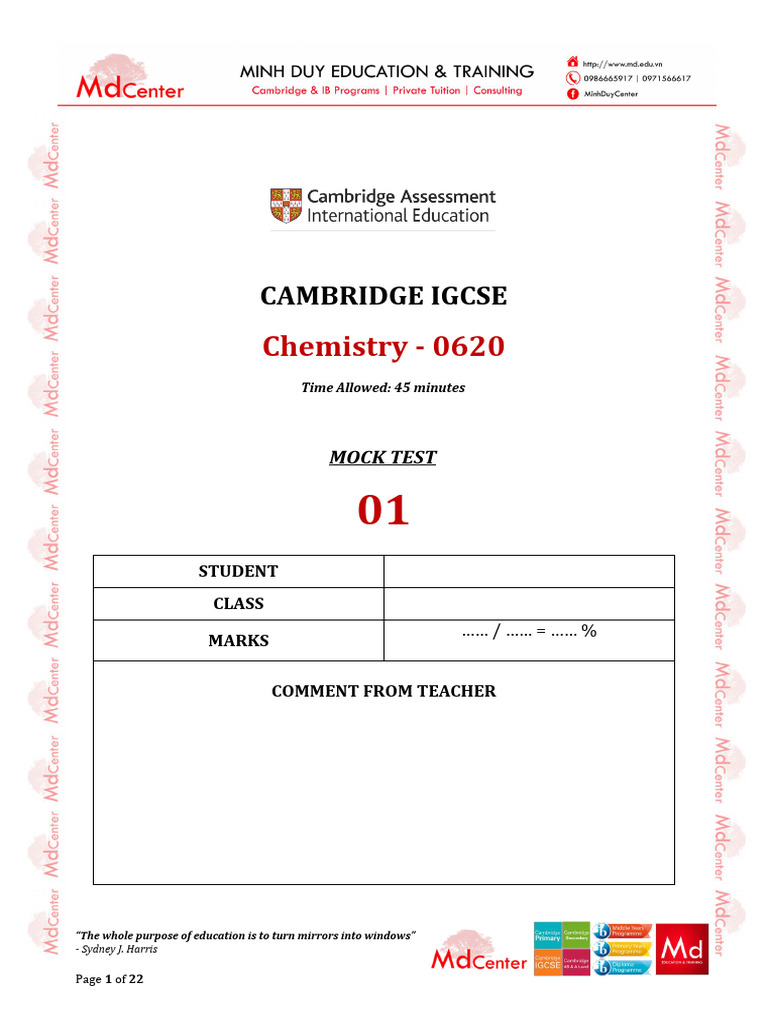 CHEMISTRY IGCSE (0620) - Sample Paper 1 temp | PDF | Qualifications | Student Assessment And ...