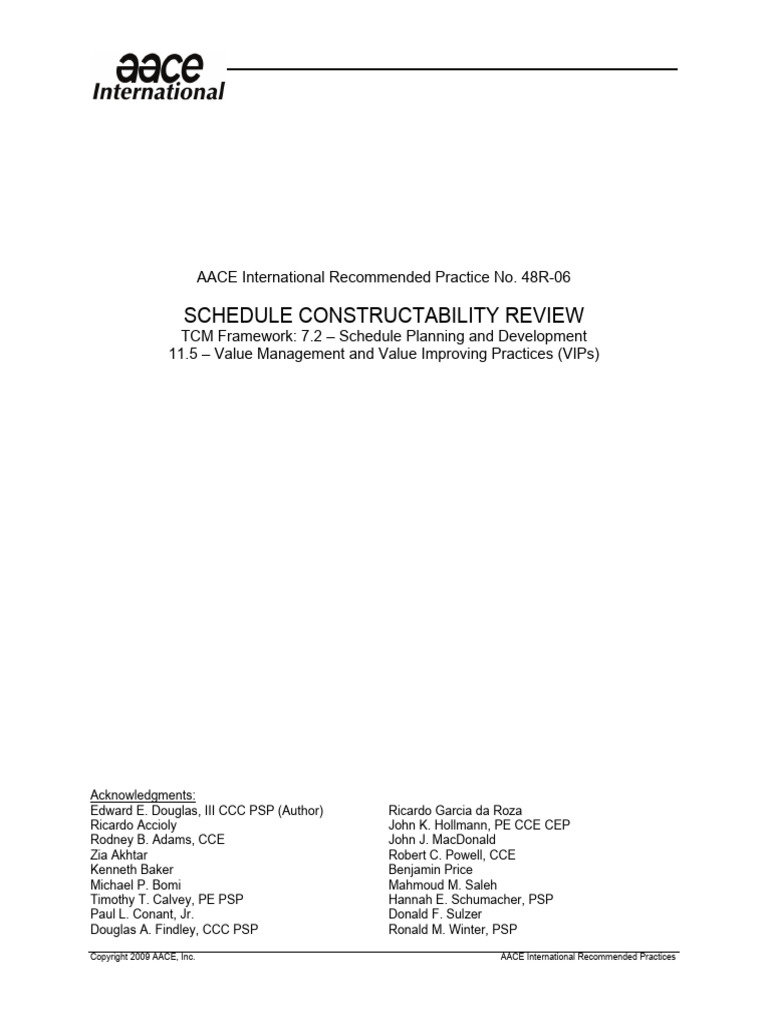 AACE RP 48R-06-2009 - Schedule Constructability Review | PDF ...