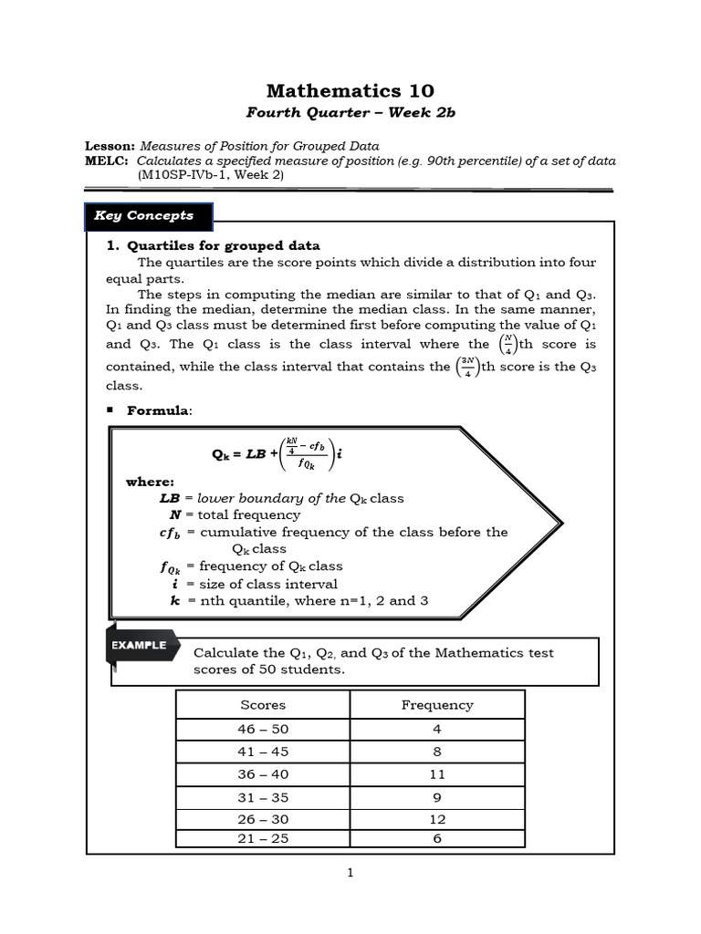 Math10WS Q4 Week2b | Download Free PDF | Percentile | Quartile