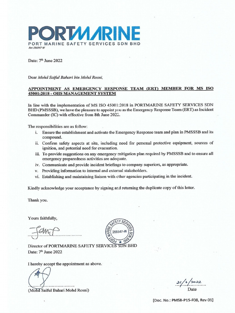 Appointment Letter ERT 2022 | PDF