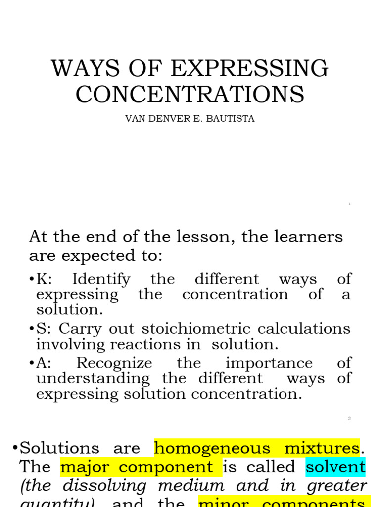 Gen Chem 2 Lesson 6 Solutions Expressing Concentrations | PDF ...