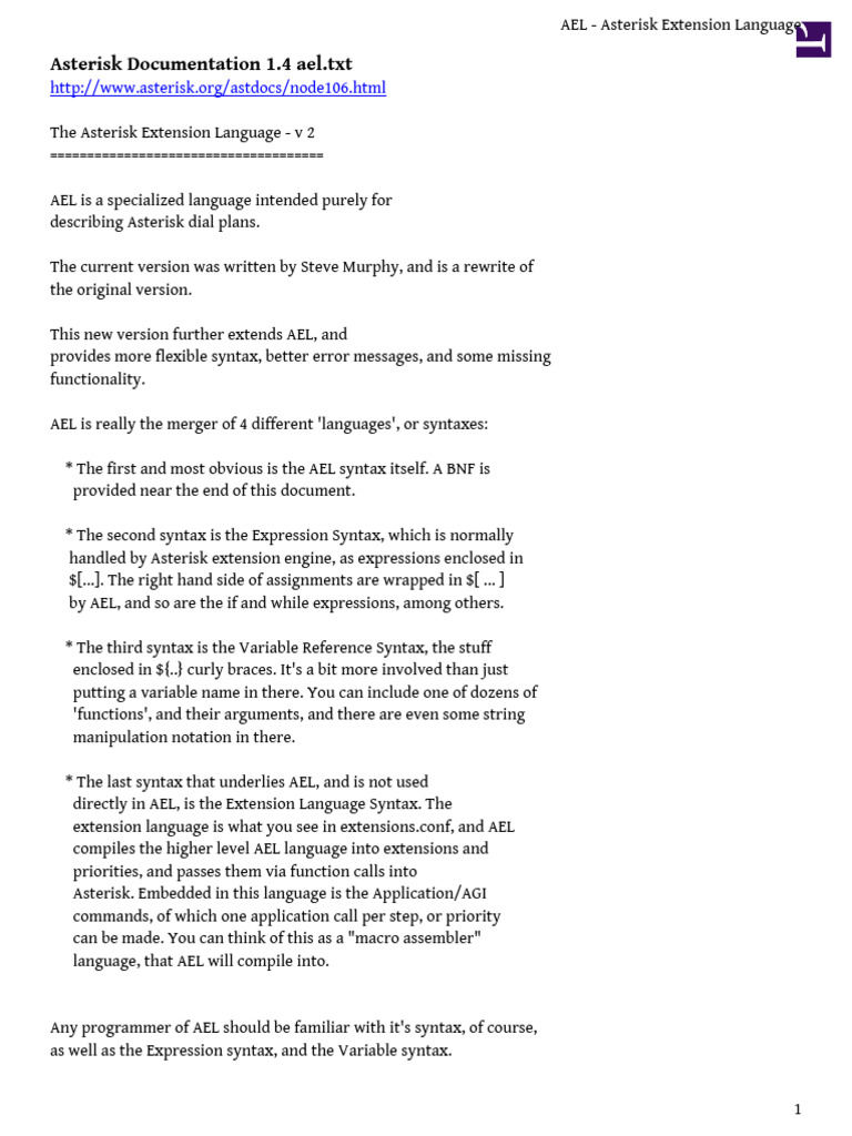 AEL - Asterisk Extension Language | PDF | Control Flow | Parameter (Computer Programming)