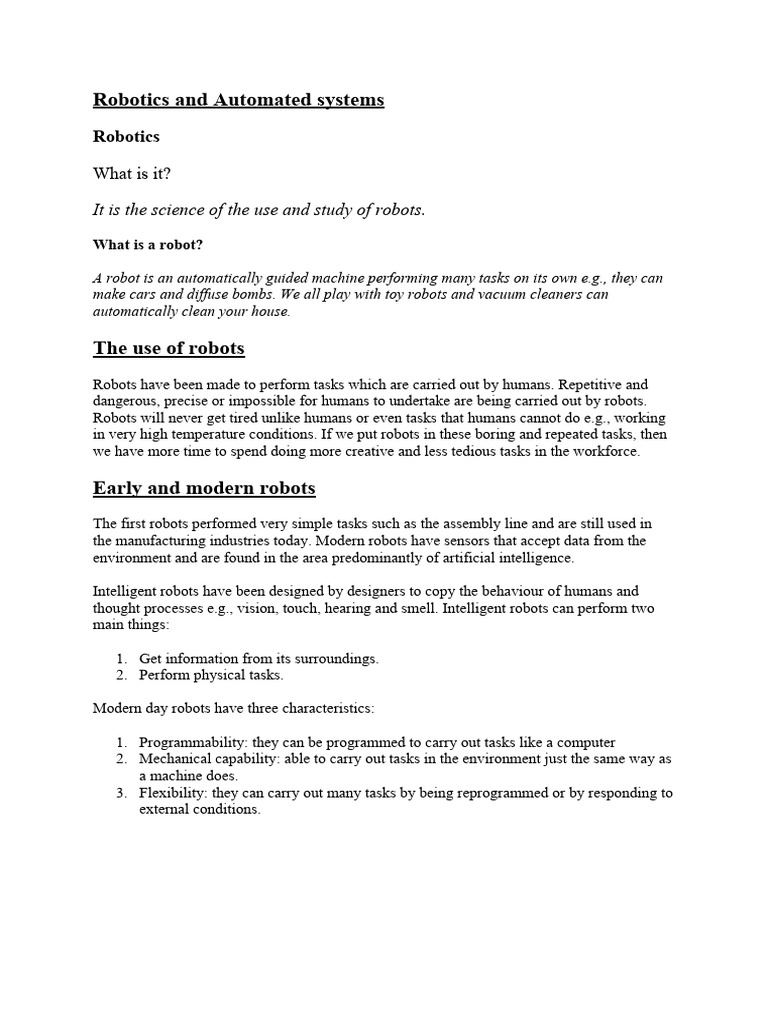 Topic 1 - Robotics | PDF | Robot | Robotics
