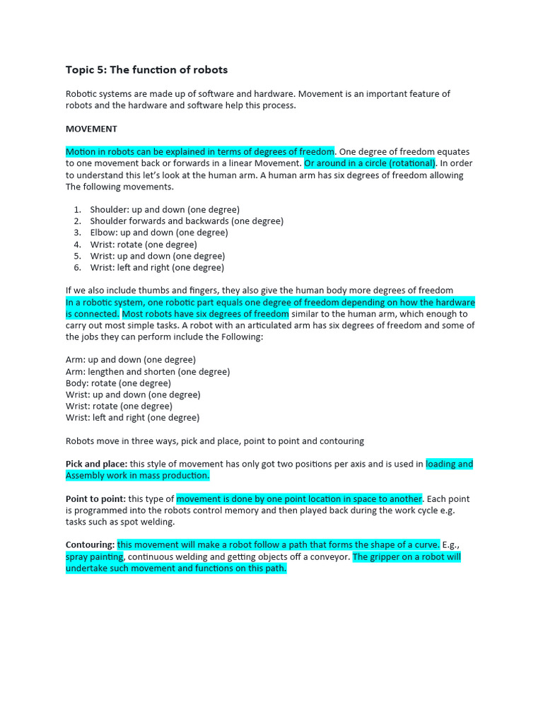 Topic 5_ The function of robots | PDF | Actuator | Robot