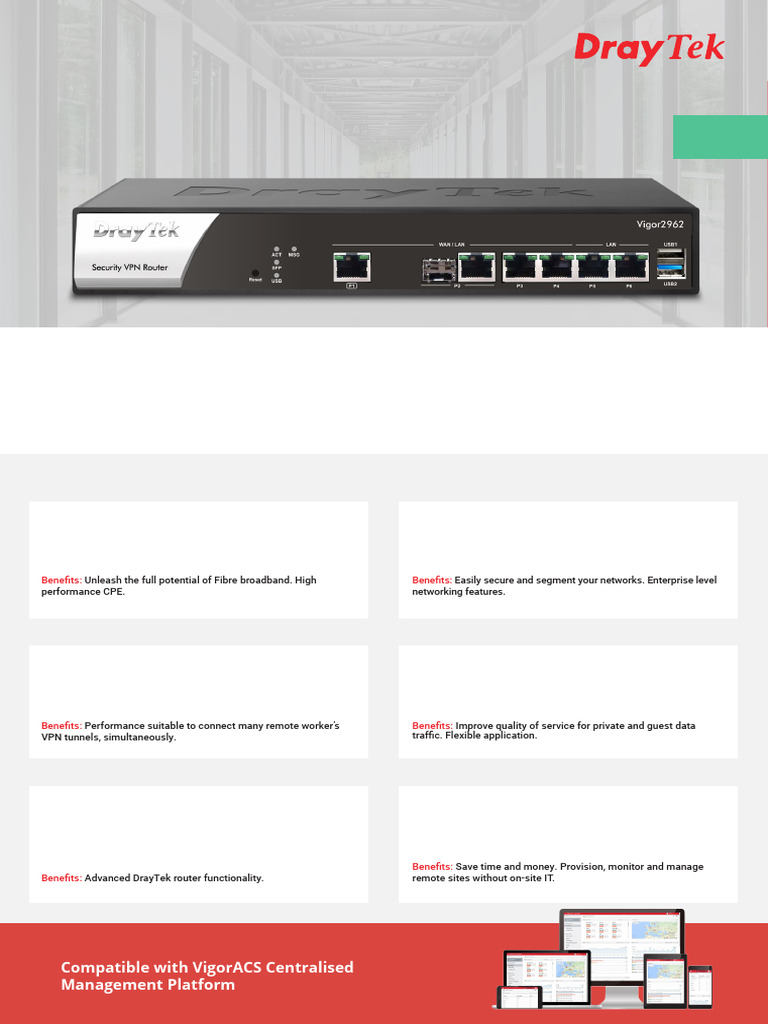 draytek-v2962-datasheet | PDF | Virtual Private Network | Computer Network